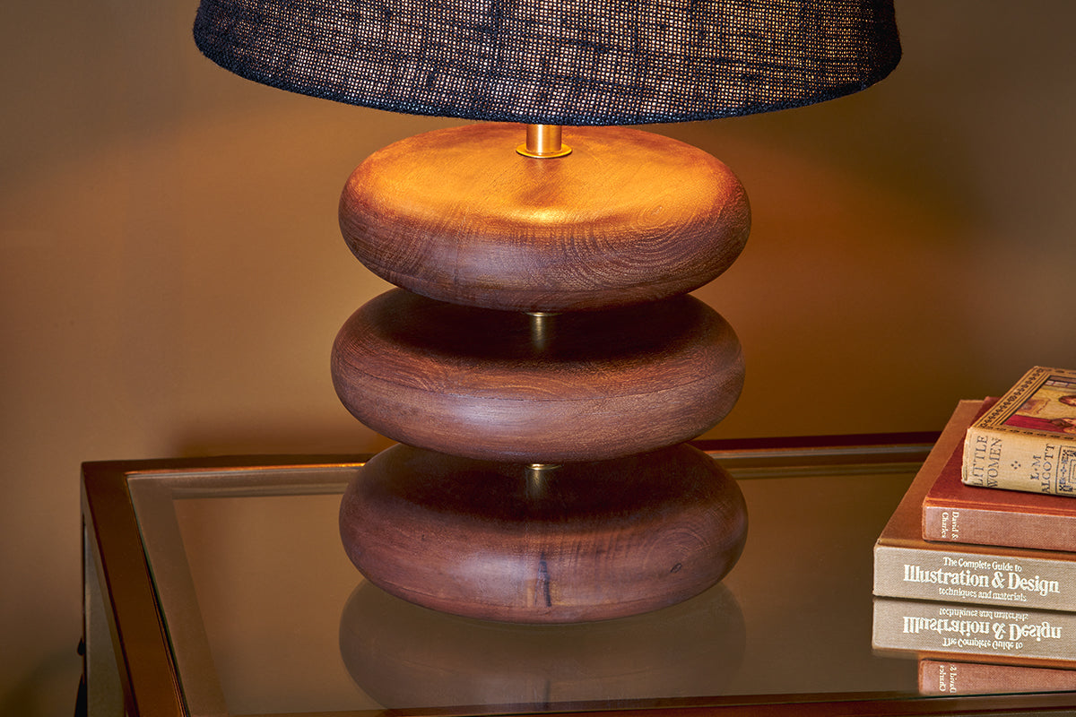 Kankad Mango Wood Table Lamp - Dark Stain